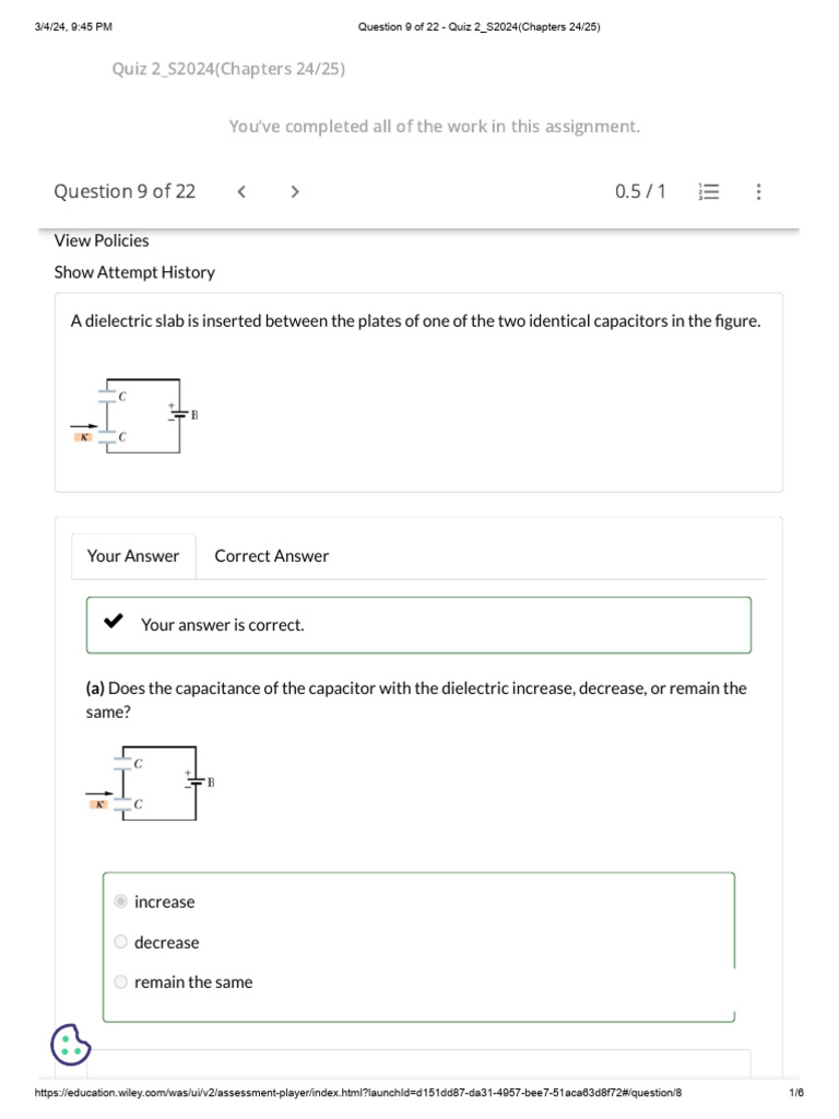 Question 9 of 22 - Quiz 2 - S2024 (Chapters 24 - 25) | PDF | Capacitor ...