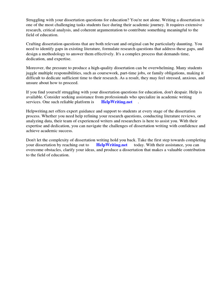 Dissertation Questions For Education | PDF | Survey Methodology | Thesis