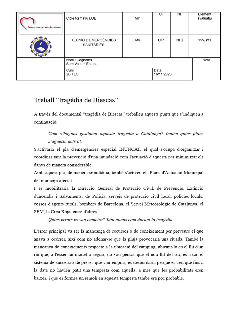 Treball Tragédia Biescas | PDF