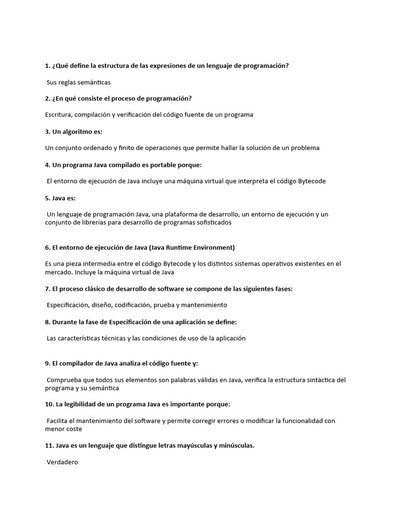 Cuestionario | PDF | Java (lenguaje de programación) | Programación