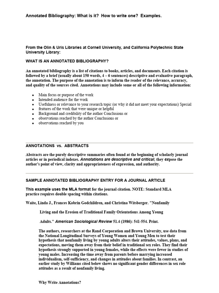 Annotated Bibliographysample | PDF | Citation | Abstract (Summary)