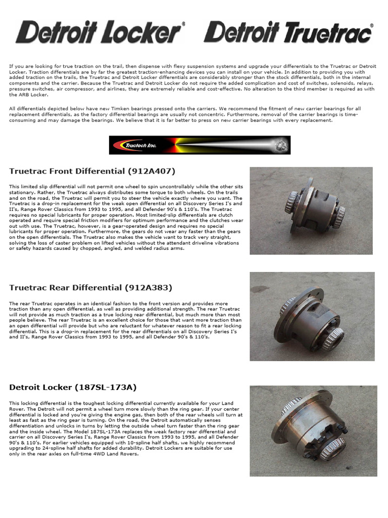Truetrac Front Differential (912A407) : Detroit Locker (187SL-173A ...