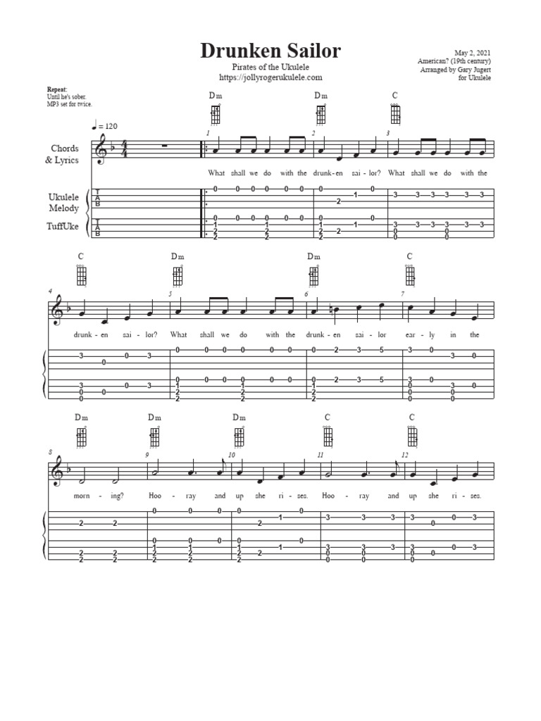 Drunken Sailor Ukulele | PDF | Song Structure | Musical Forms