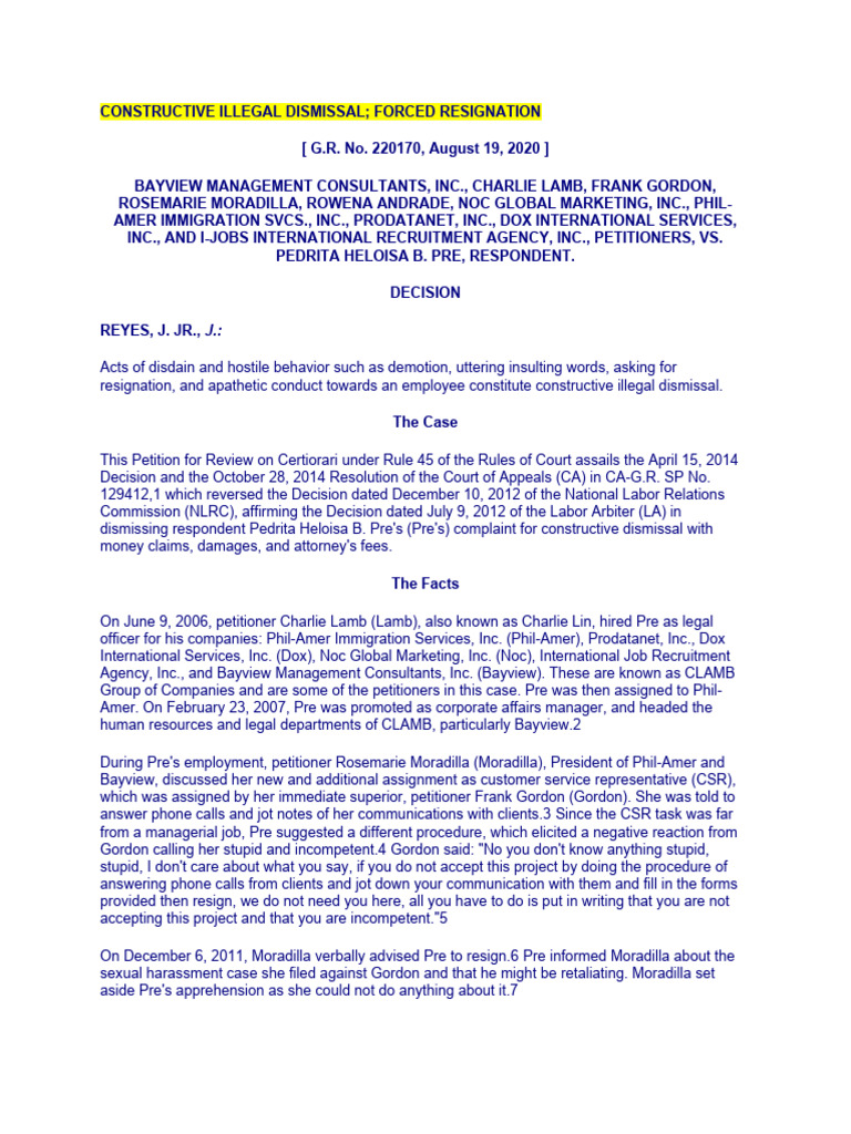Constructive Illegal Dismissal | PDF | Employment | Justice
