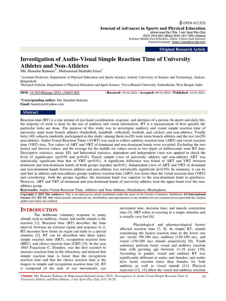Investigation of Audio-Visual Simple Reaction Time of University ...