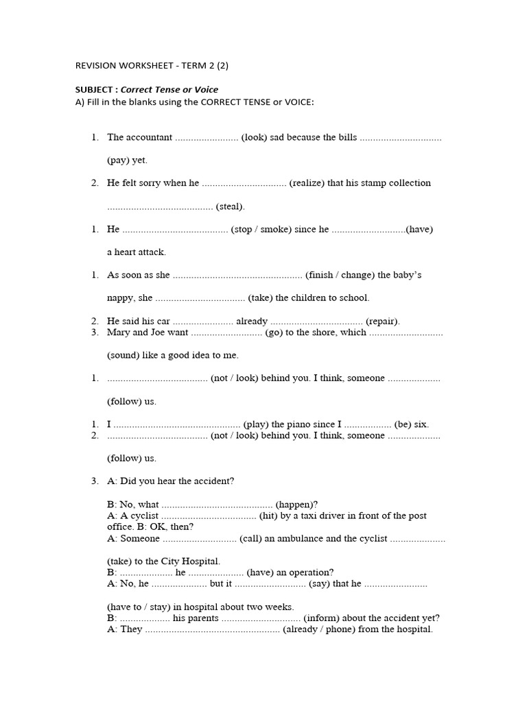 Revision Worksheet 2nd Term 2 | PDF