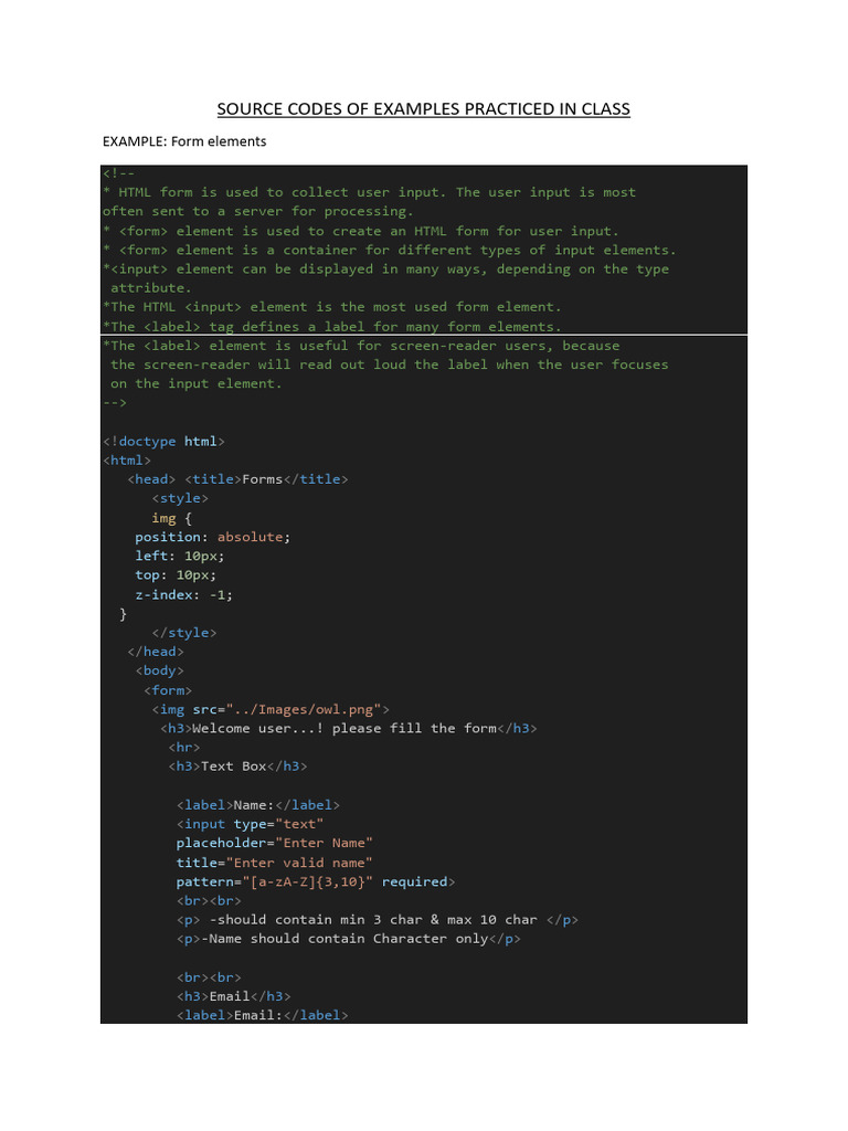 Source Codes of Examples Practiced in Class | PDF | Html Element