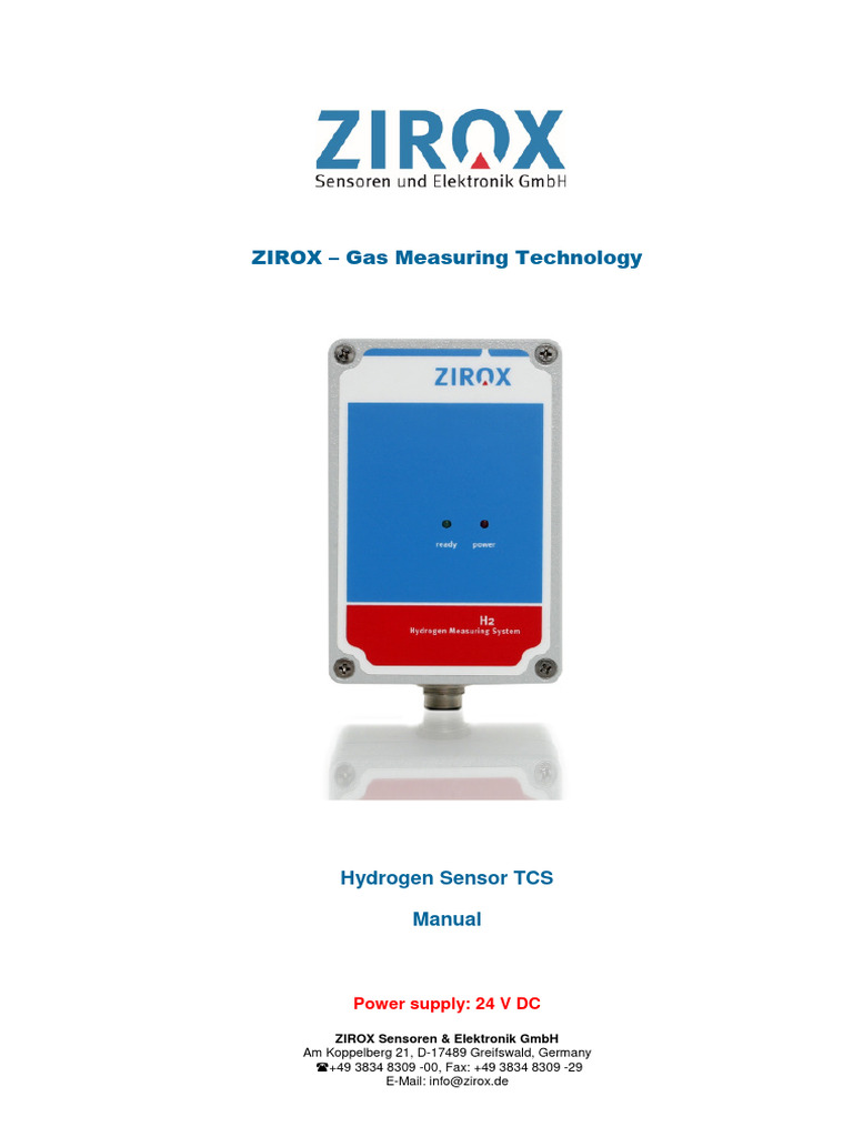 ZIROX TCS Hydrogen Sensor Manual | PDF | Electrical Resistivity And ...