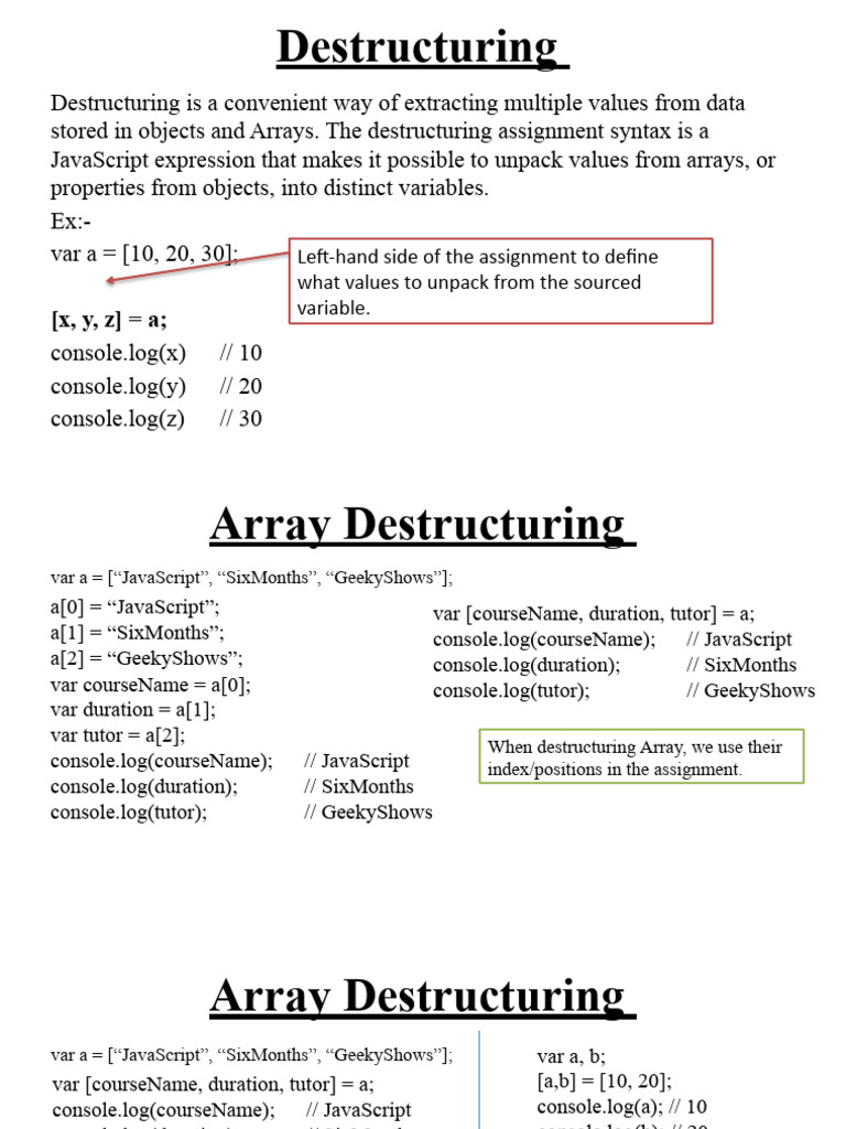 10. Destructuring | PDF | Computer Engineering | Object Oriented Programming