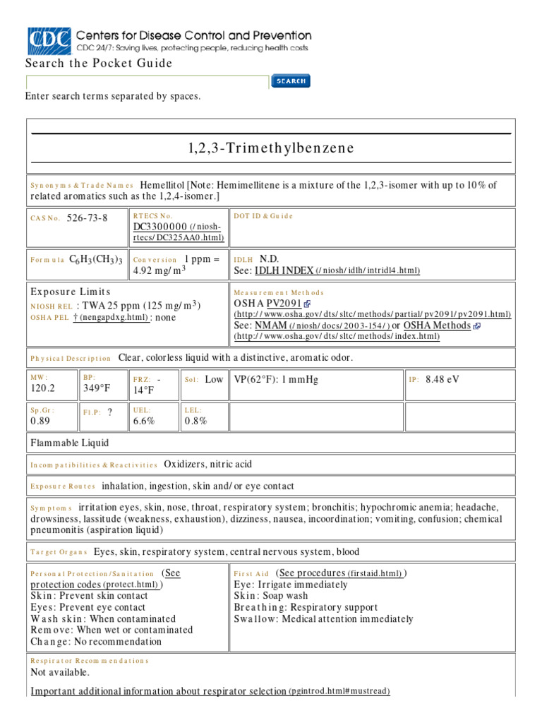 CDC - NIOSH Pocket Guide To Chemical Hazards - 1,2,3-Trimeth | PDF ...