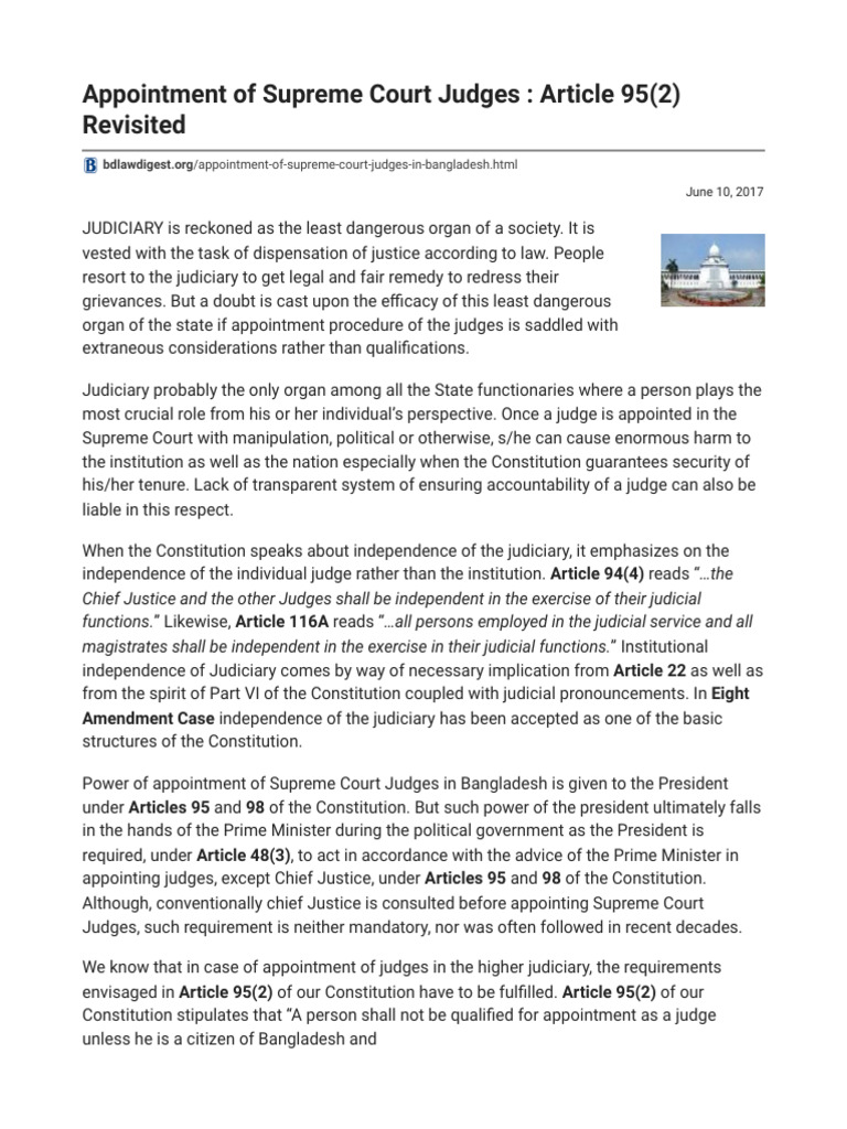 Appointment Of Supreme Court Judges Article 95 2 Revisited Pdf