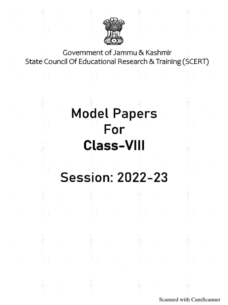 Model Question Papers For Class 8th Session 2022-23 | PDF
