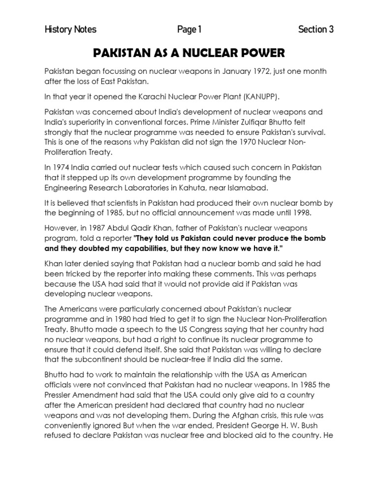 Pakistan As A Nuclear Power Notes and Solved Past Papers 2023-24 | PDF ...