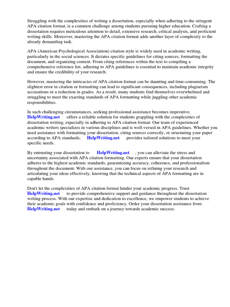 Apa Citation Format Dissertation Pdf Apa Style Thesis