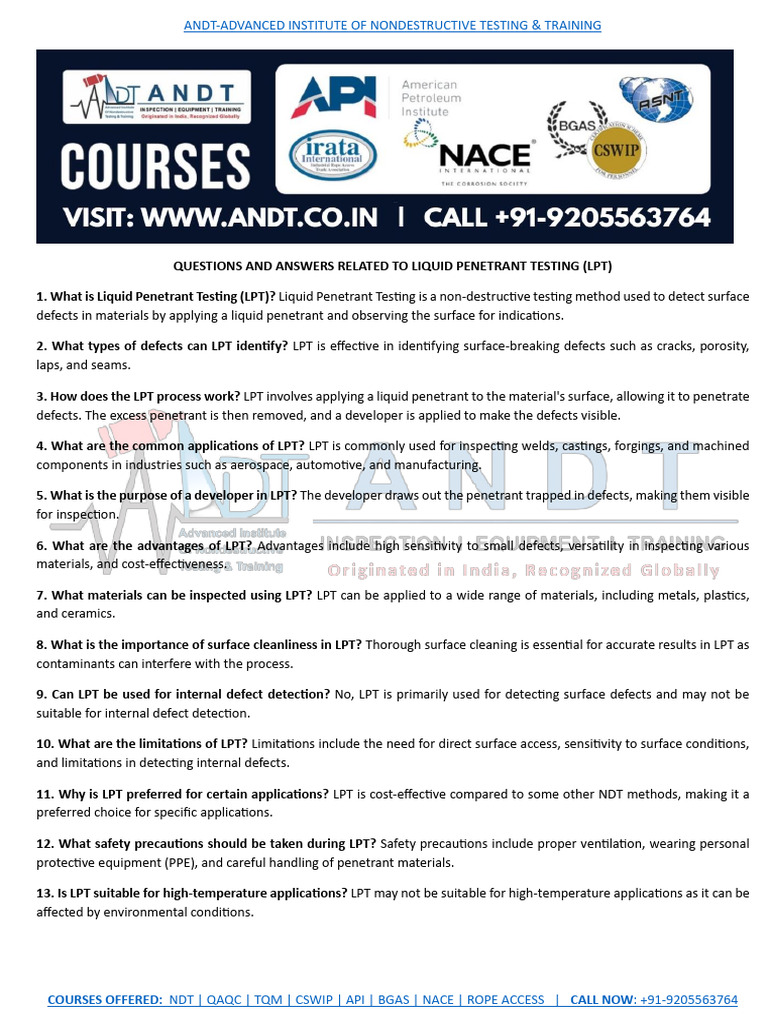 LPT - Question and Answer | PDF | Nondestructive Testing | Building ...