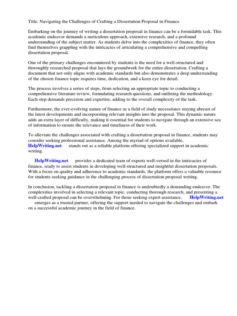 Dissertation Proposal Example Finance | PDF | Thesis | Methodology
