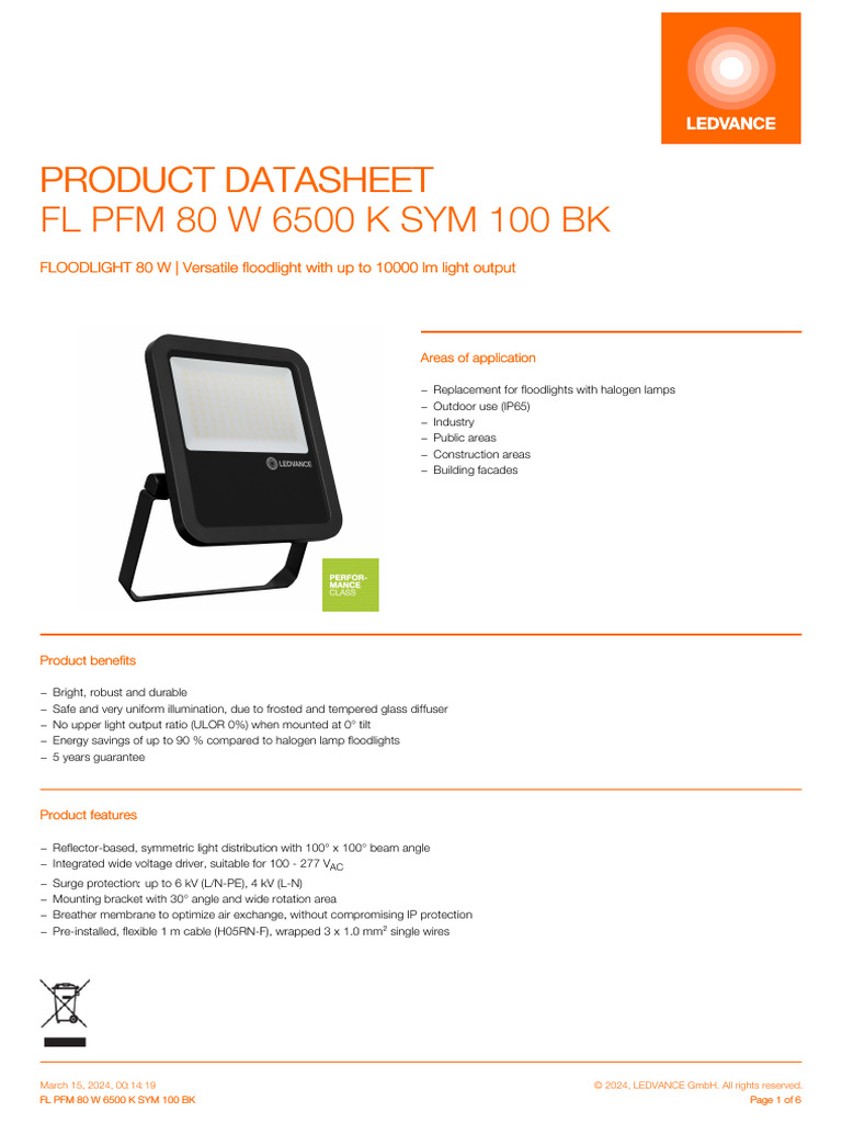 FL PFM 80 W 6500 K SYM 100 BK en | PDF | Mains Electricity | Electrical Components