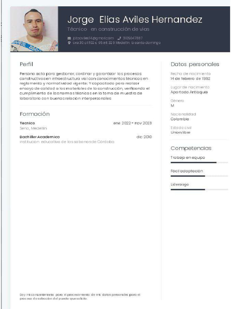 Hoja de Vida Jorge Elias Aviles Hernandez | PDF | Documento de identidad