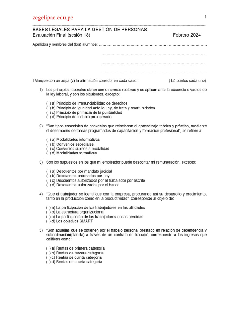 4 - Bases Leg para Gestión de Personas - Evaluación | PDF | Salario ...