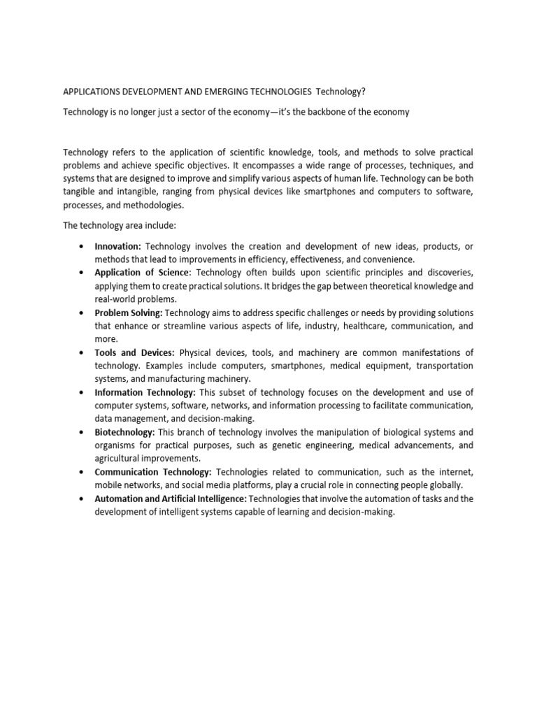 APPLICATIONS DEVELOPMENT AND EMERGING TECHNOLOGIES Technology Overview | PDF | Application ...