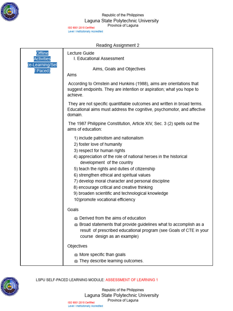 Asynchronous Activity 2 - Reading Assignment 2-Domains of Learning | PDF | Learning ...