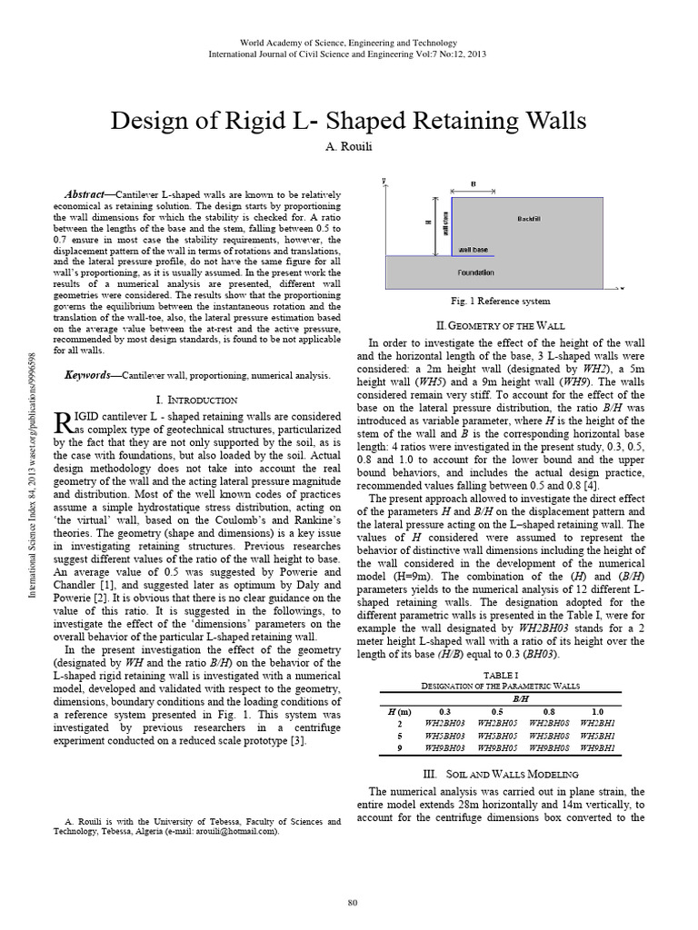 Design of Rigid l Shaped Retaining Walls | PDF | Geotechnical Engineering | Mechanical Engineering