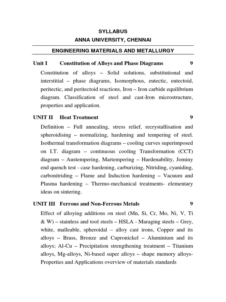 Engineering Materials and Metallurgy Syllabus | PDF | Alloy | Metallurgy