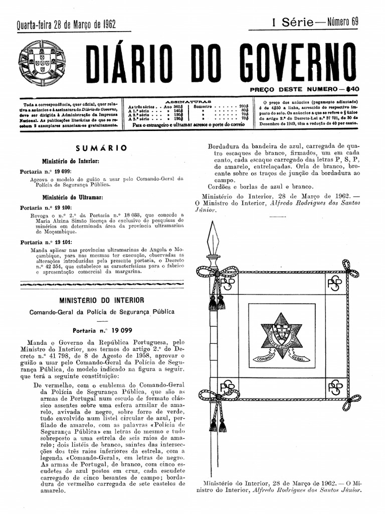 Portaria 19099 1962 Guião Comando Geral PSP | PDF