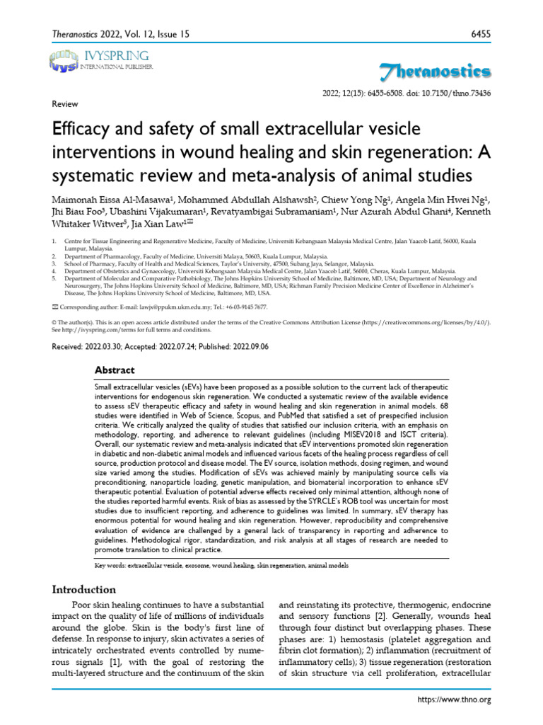 Efficacy And Safety Of Small Extracellular Vesicle Interventions In