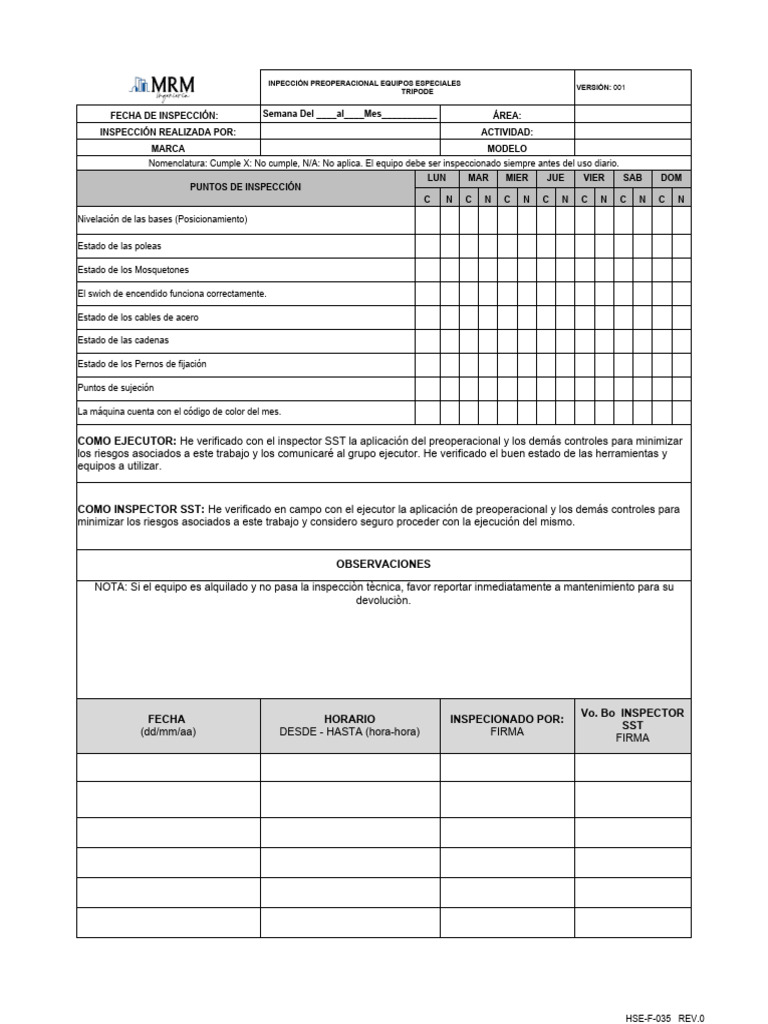 Ft-sst-070-Inpección Preoperacional Equipos Especiales Tripode | PDF Ft-sst-070-Inpección Preoperacional Equipos Especiales Tripode | PDF