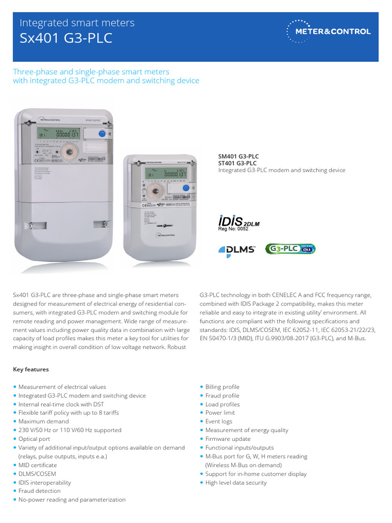 MeterControl Sx401 G3 PLC Smart Meters | PDF | Modem | Computer Engineering