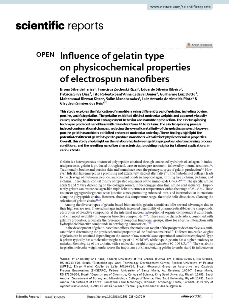 Porcine Gelatin's Role in Nanofiber Properties | PDF | Differential ...