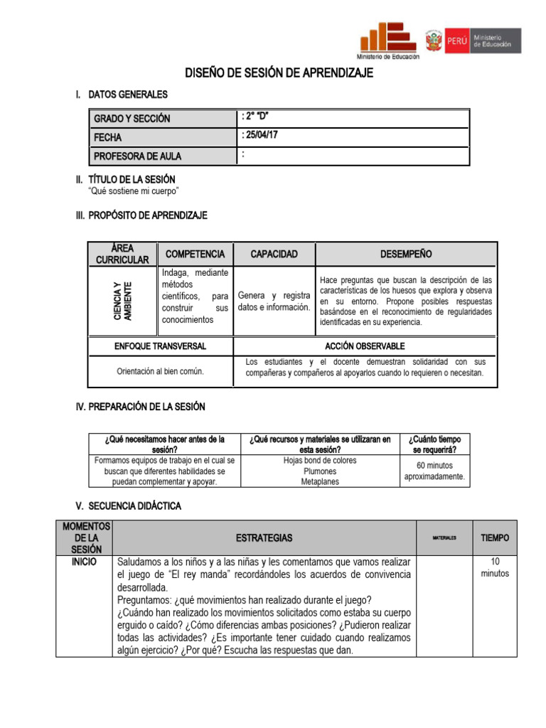 Diseño de Sesión de Aprendizaje Segundo Grado | PDF | Maestros | Aprendizaje
