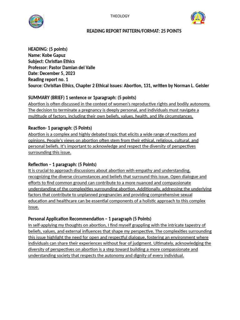 10 Reading Reports on Christian Ethics | PDF | Sustainability | Ecology