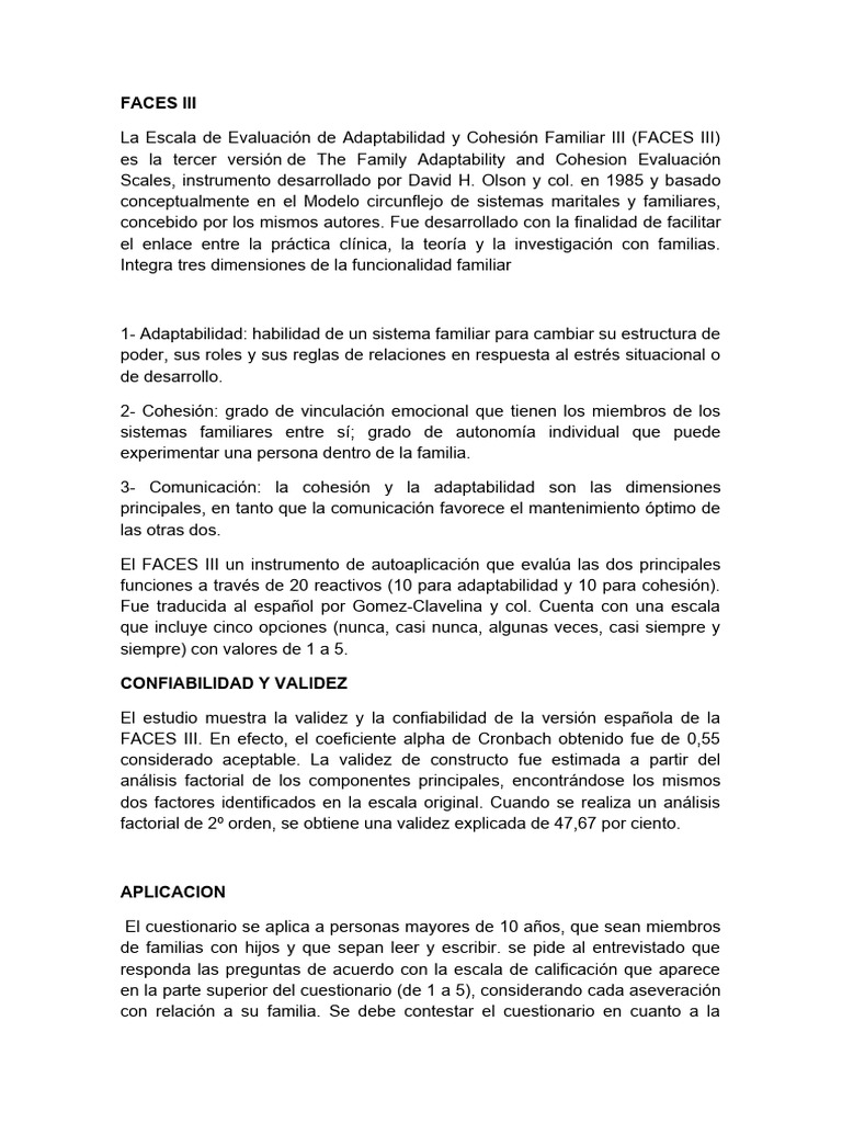 Faces Iii | PDF | Validez (Estadísticas) | Cuestionario