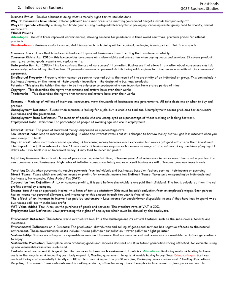 02 Influences On Business On A Sheet | PDF | Taxes | Interest