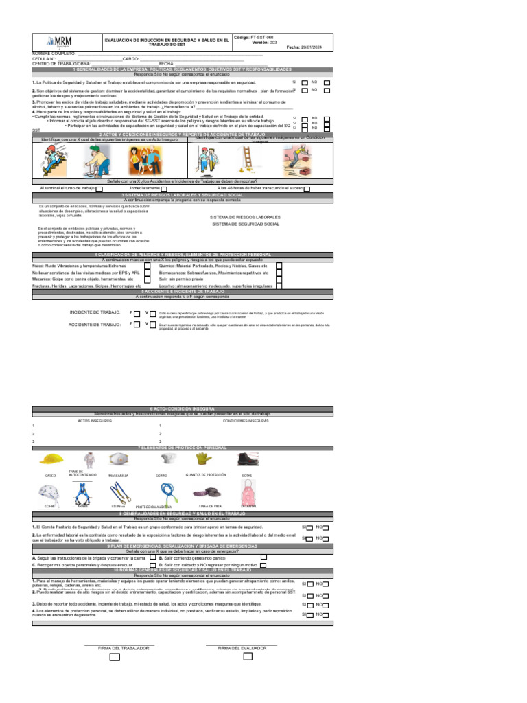 FT-SST-060 Formato Inducción y Reinducción | PDF