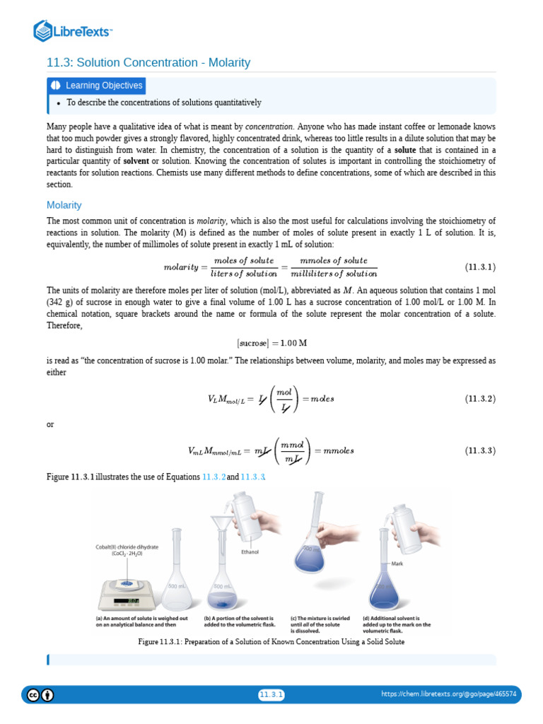 Solution Concentration - Molarity | PDF | Concentration | Mole (Unit)