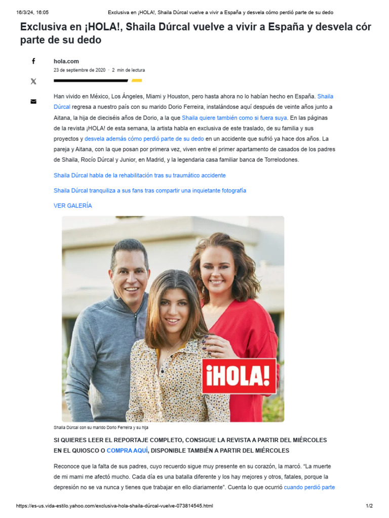 Exclusiva en ¡HOLA!, Shaila Dúrcal Vuelve A Vivir A España y Desvela Cómo Perdió Parte de Su ...