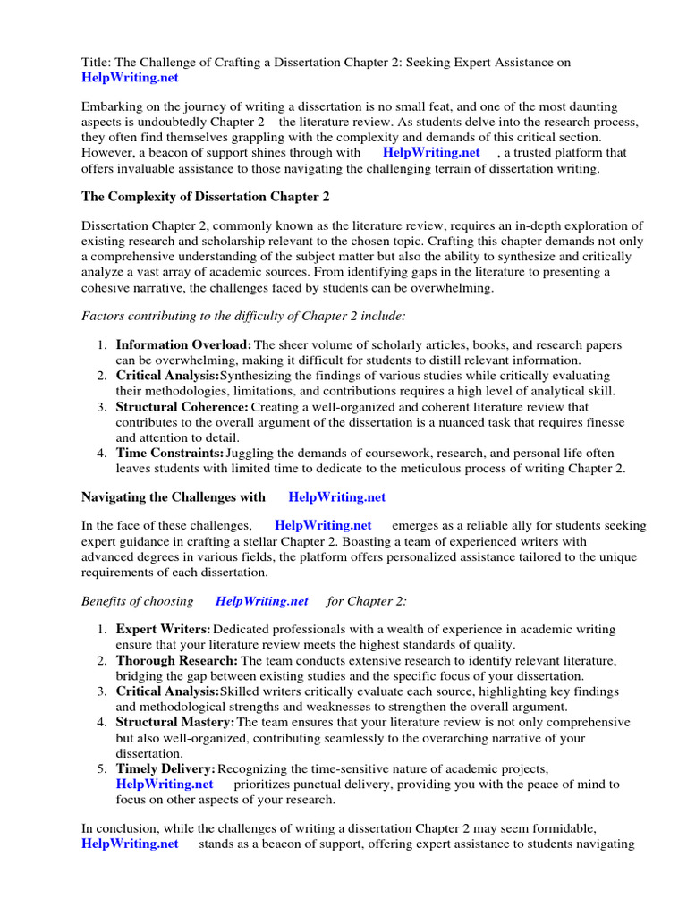 How To Write A Dissertation Chapter 2 | Download Free PDF ...