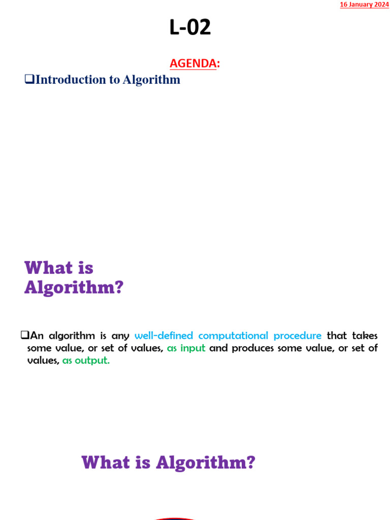 Introduction To Algorithm: Agenda | PDF | Time Complexity | Algorithms