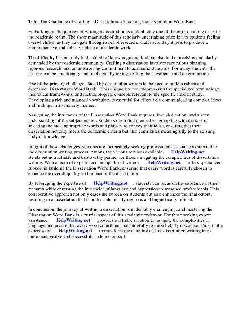 Dissertation Word Bank | PDF | Thesis | Essays