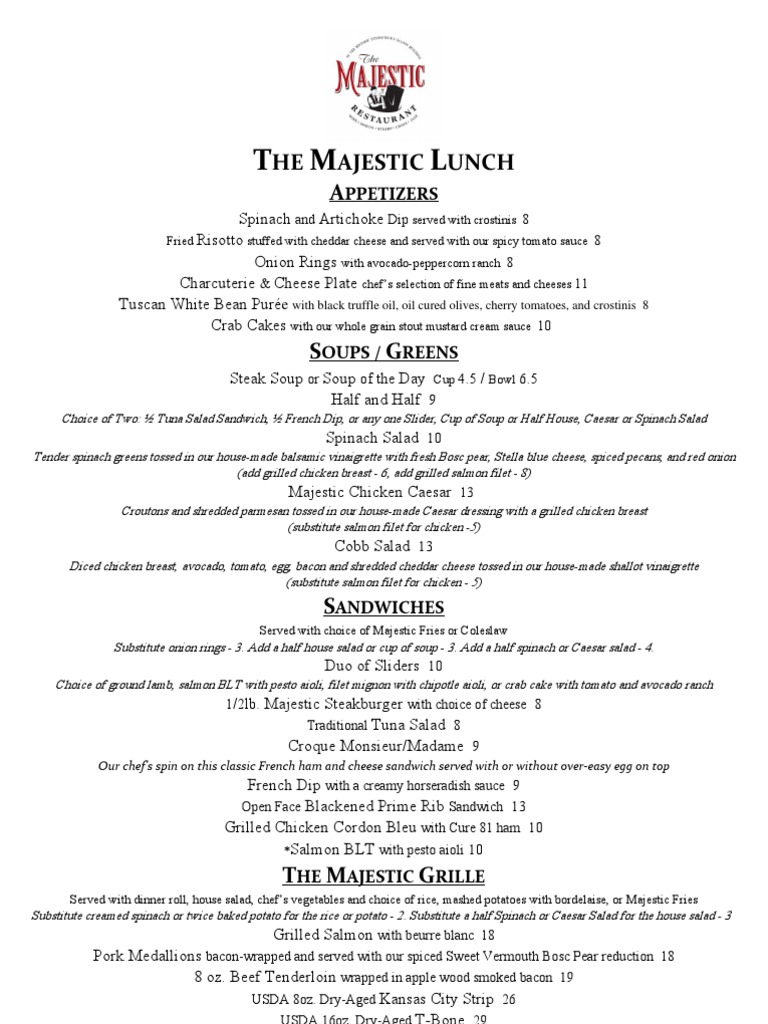 Majestic Lunch Menu | PDF | Salad | Foods