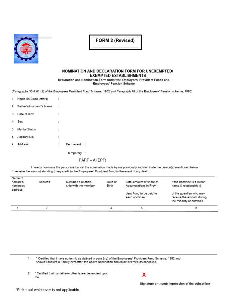 Form 2 - PF - Nomination & Declaration Form | PDF | Government
