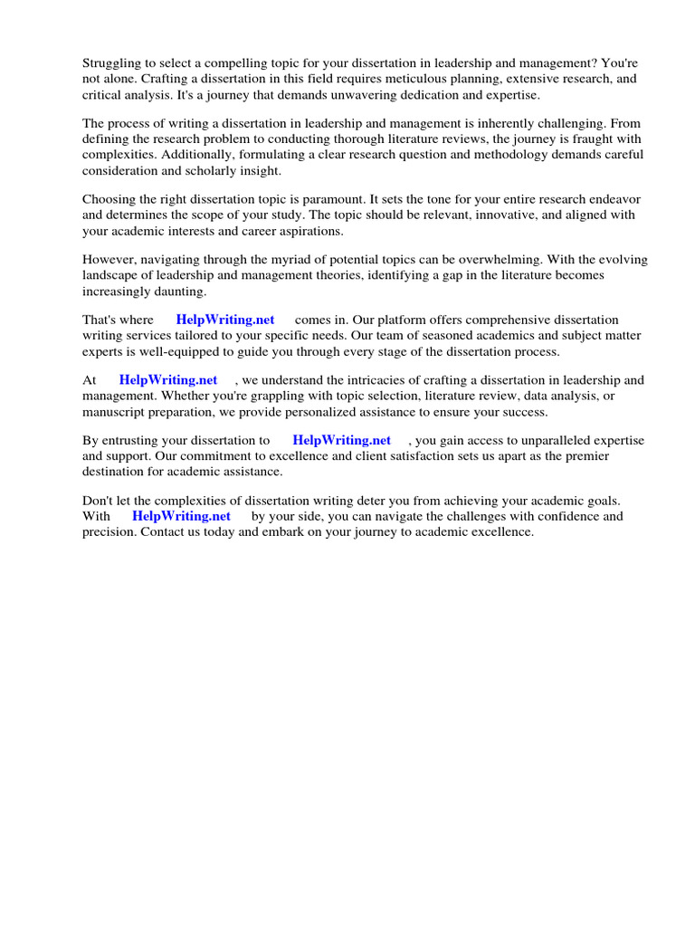 Dissertation Topics In Leadership And Management Pdf Leadership Goal