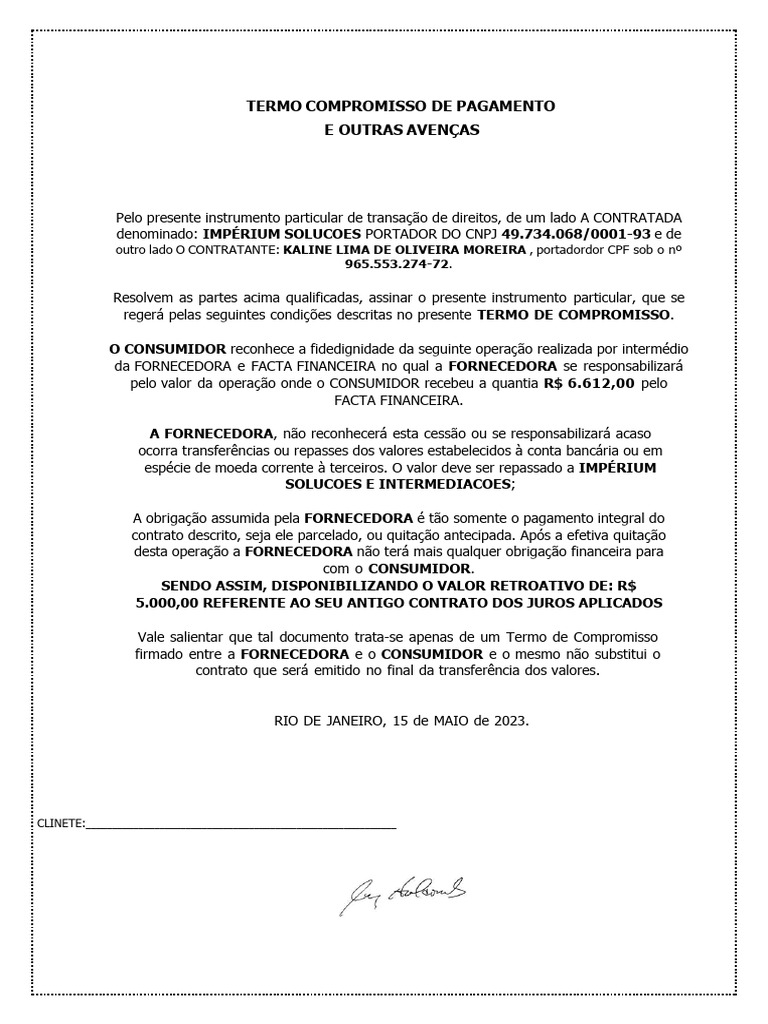 Termo de Responsabilidade - Kaline Moreira | PDF
