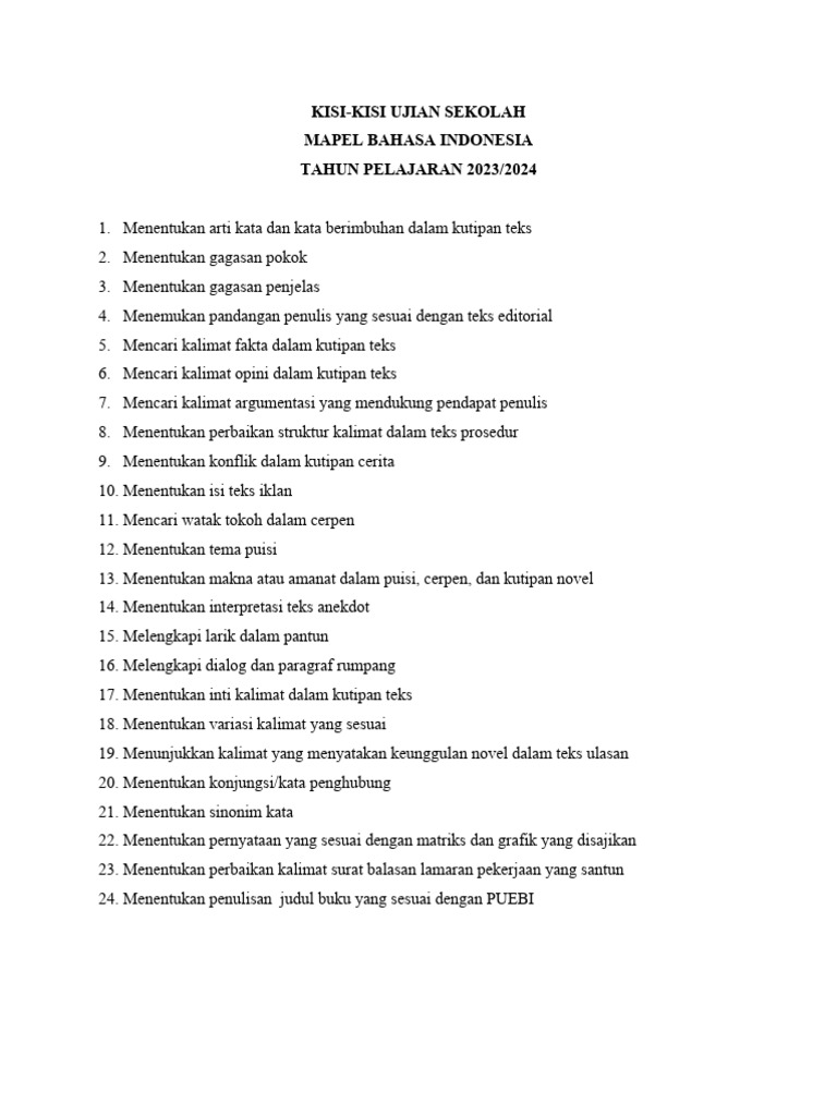 Ringkasan Kisi Us Bindo 2024 | PDF