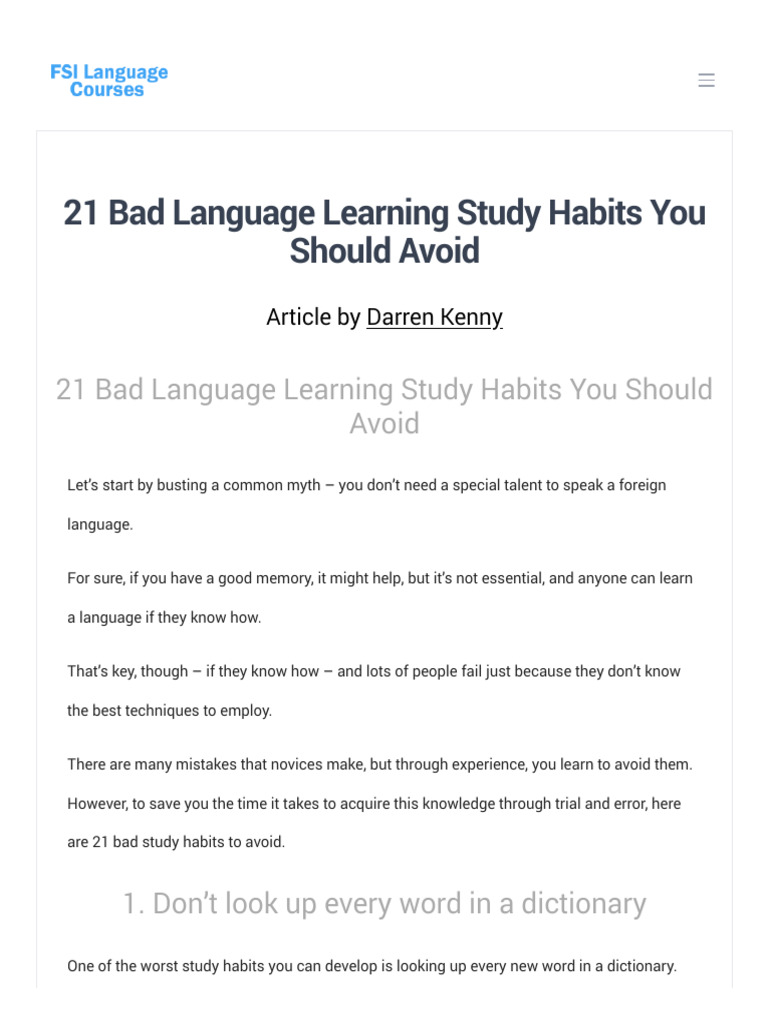 Language Learning Study Habits You Should Avoid | PDF | Learning ...