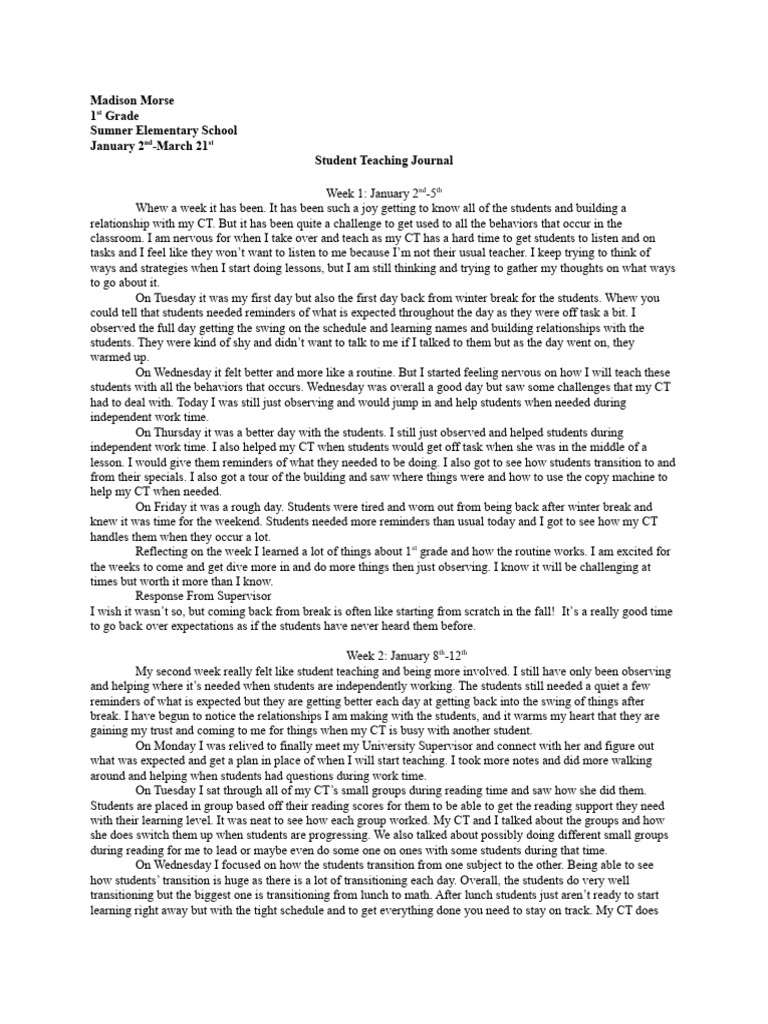 1st Grade Student Teaching Journal | PDF | Phonics | Classroom