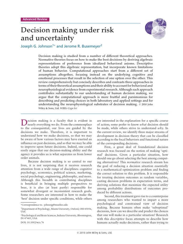 JohnsonBusemeyerWiRE | PDF | Decision Theory | Utility